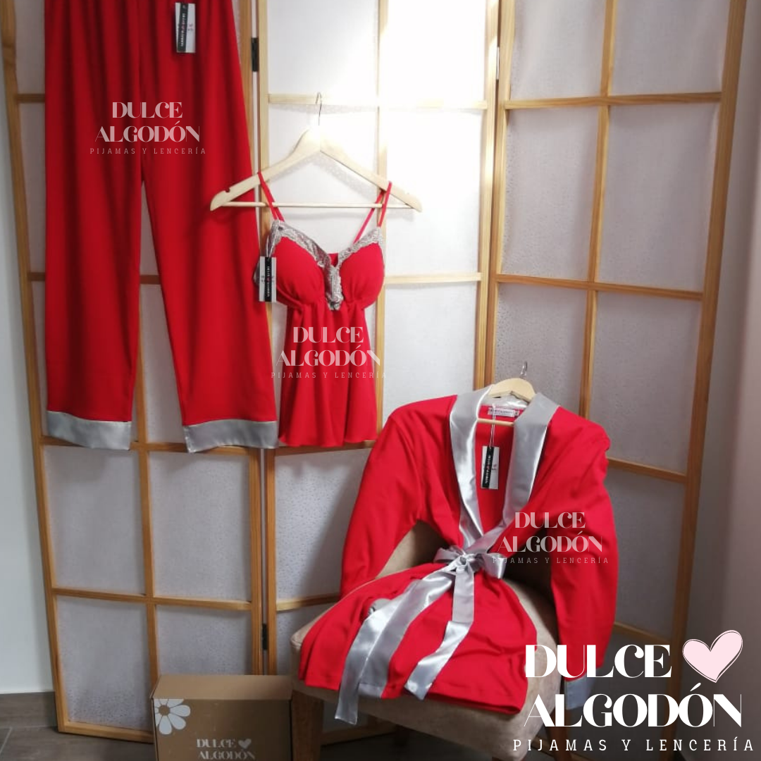 SET NELA ROJO Y PLATA – DULCE ALGODÓN PIJAMAS